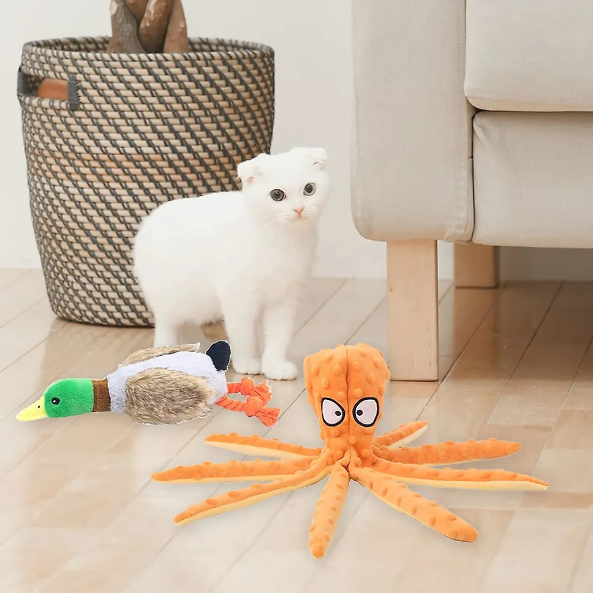 oAutoSjy 2pcs Plush Squeaky Dog Toy No Stuffing Octopus Duck Pet Toy for Small Medium and Large Dogs Crinkle Dog Toy Indoor Pet Interactive Toy Chew Toy for Biting Training Puppy Teething,Orange