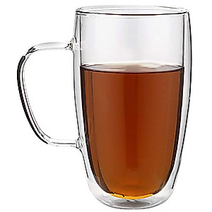 Gmark Large Coffee Mugs Set of 2 (15 oz), Double Wall Tumbler Glass Cup, Insulated Coffee Cups for Tea, Latte, Espresso, Juice, or Water GM2030