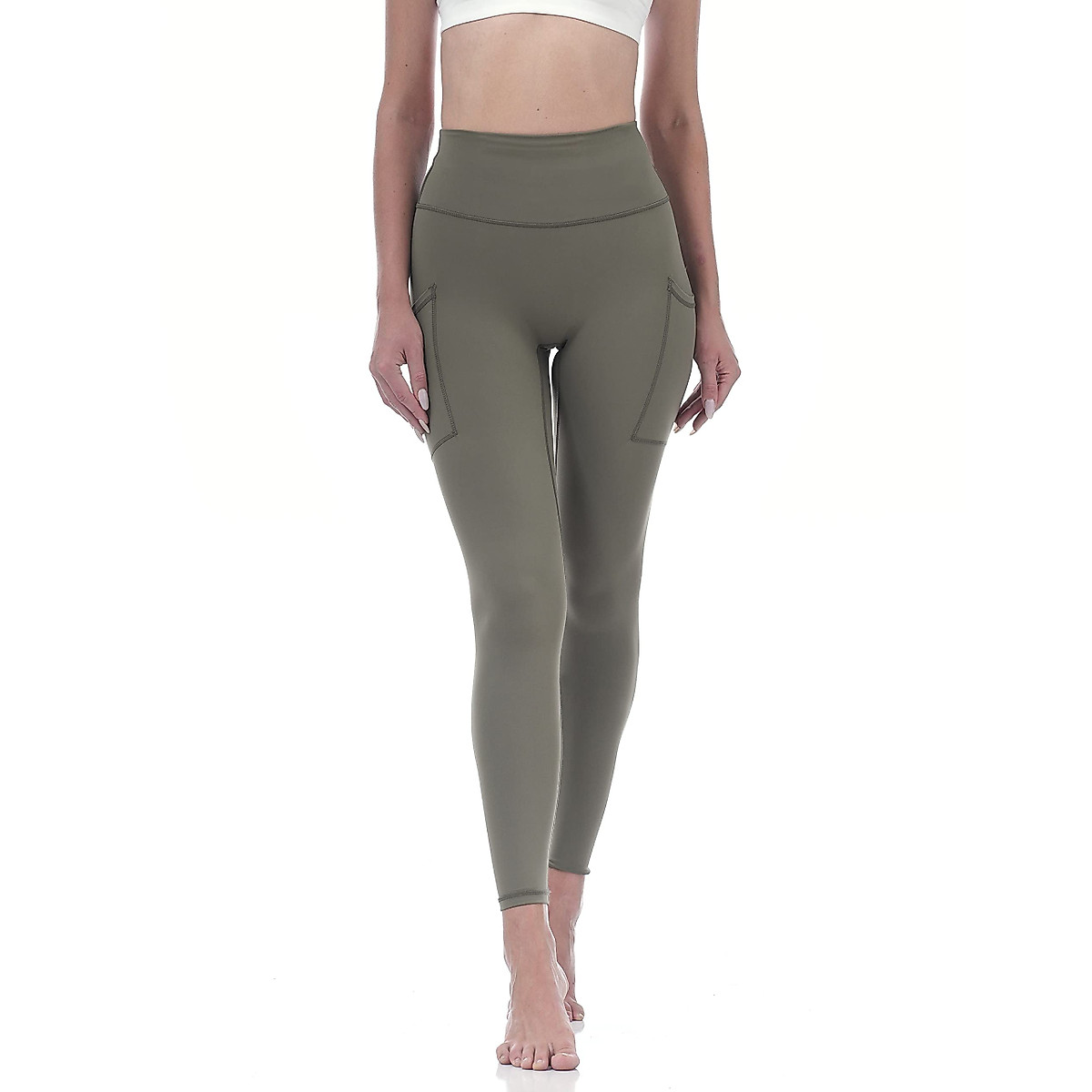 Allsense Women's High Waist Yoga Leggings with Inside and Back Zipper Pockets, Sports Gym Workout Running Pants S OliveGreen