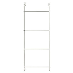 MyGift Over-The-Door Towel Rack with 4 Rungs, White Metal Ladder Bathroom Towel Hanging Storage Drying Rack