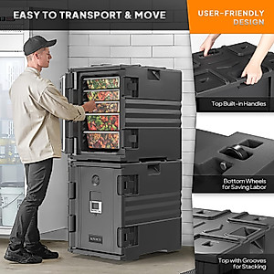 ROVSUN Insulated Food Pan Carrier, 82QT Hot Box Food Warmer w/Wheels Double Buckles & Handles, Stackable Hot Boxes for Catering Family Party Restaurant Canteen