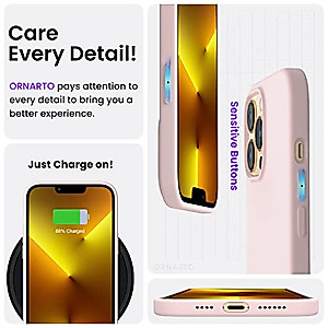 ORNARTO Compatible with iPhone 13 Pro Max Case 6.7", Slim Liquid Silicone 3 Layers Full Covered Soft Gel Rubber Case Cover 6.7 inch-Chalk Pink