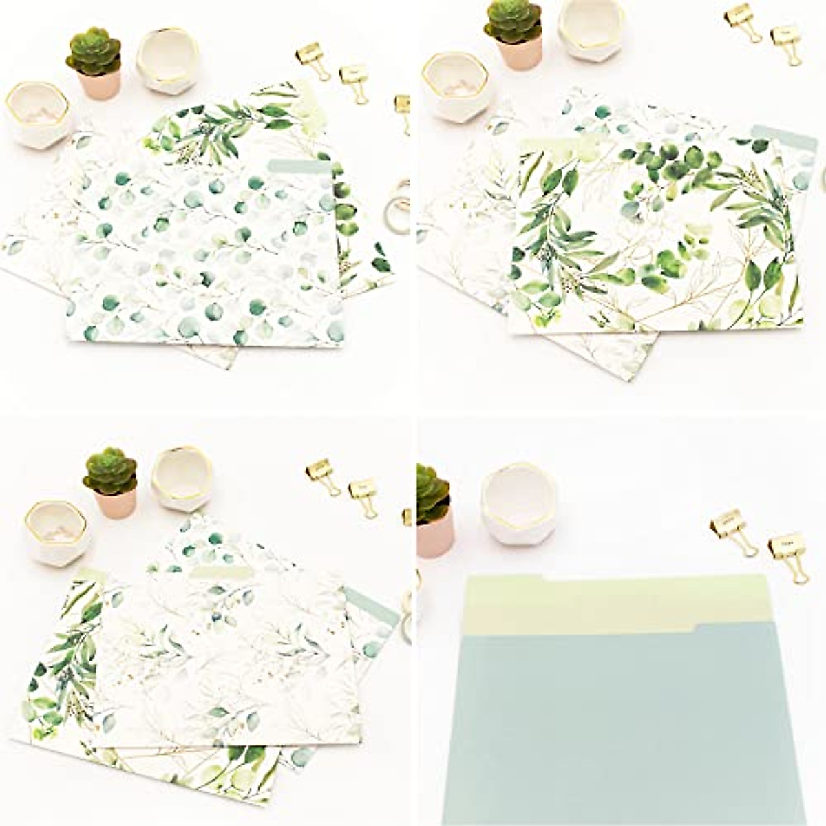 bloom daily planners Decorative File Folders - Set of Six Letter Size (8.5” x 11”) Organizers, 1/3 Cut Tabs - Assorted Designs - Eucalyptus
