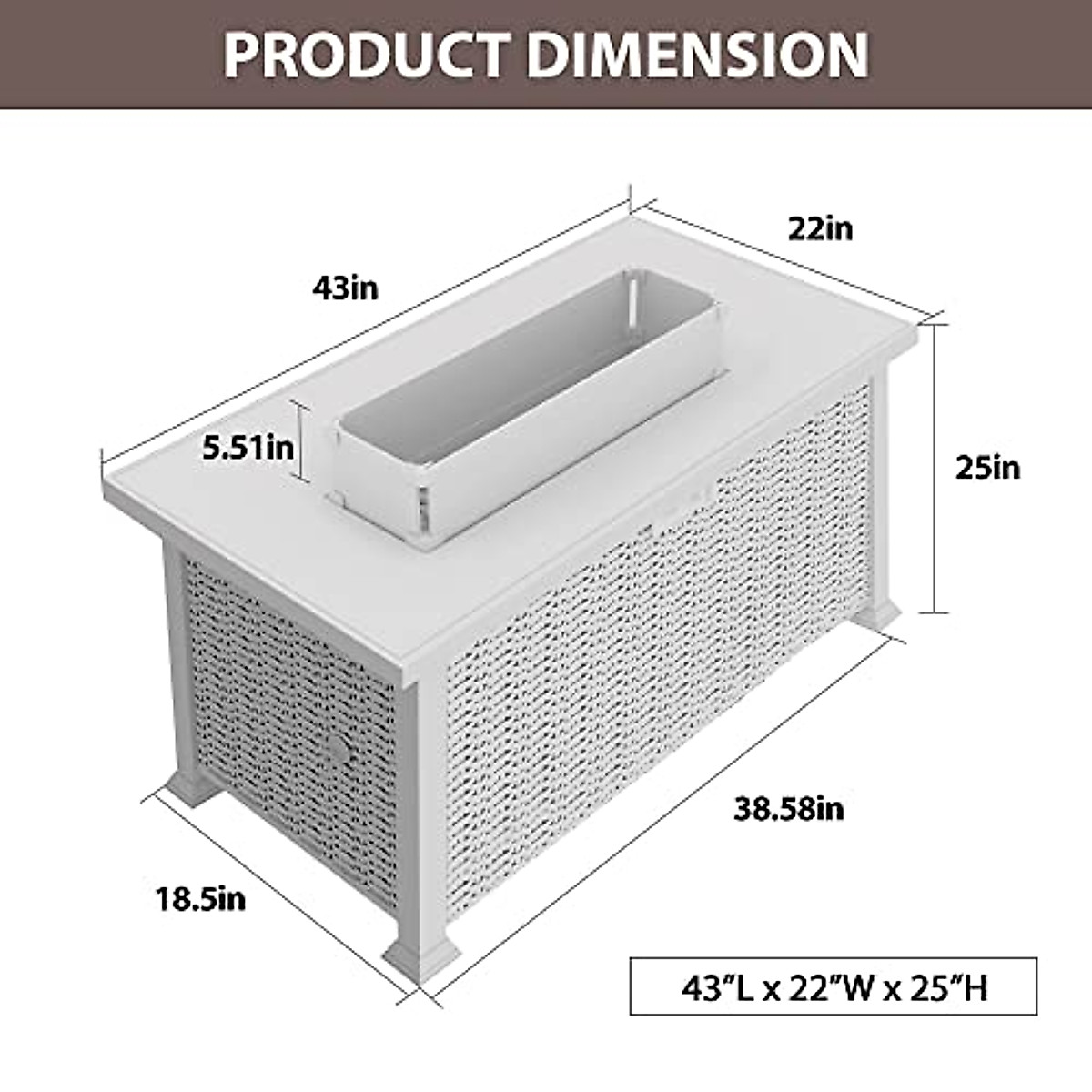UPHA Patio Propane Gas Concrete Fire Pit Table, with Pit Cover, 50000 BTU Auto-Ignition Fire Table,White Beige