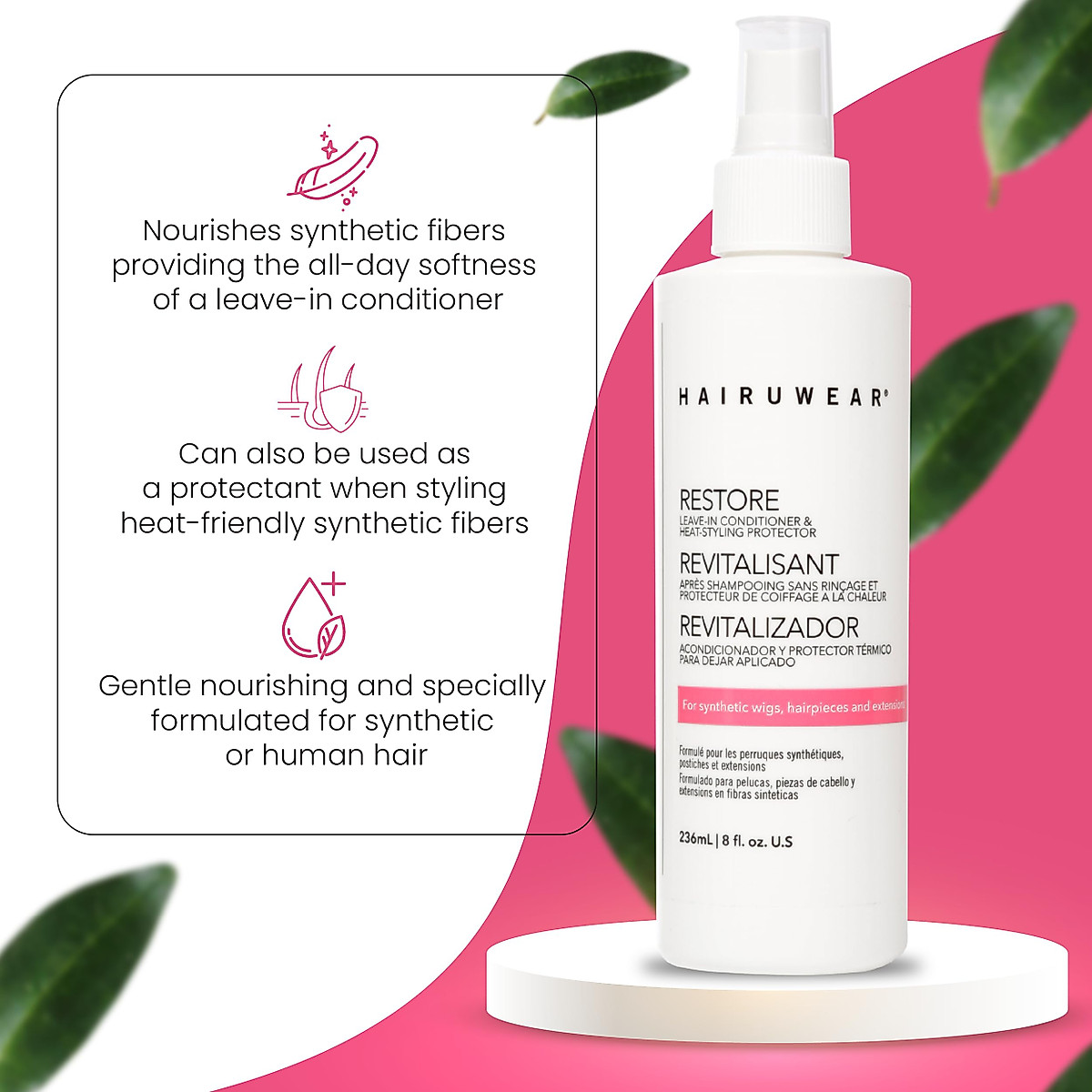 HairUWear"Restore" Leave in Conditioner & Heat Styler Protector for Wigs & Hair Extensions 8 oz.