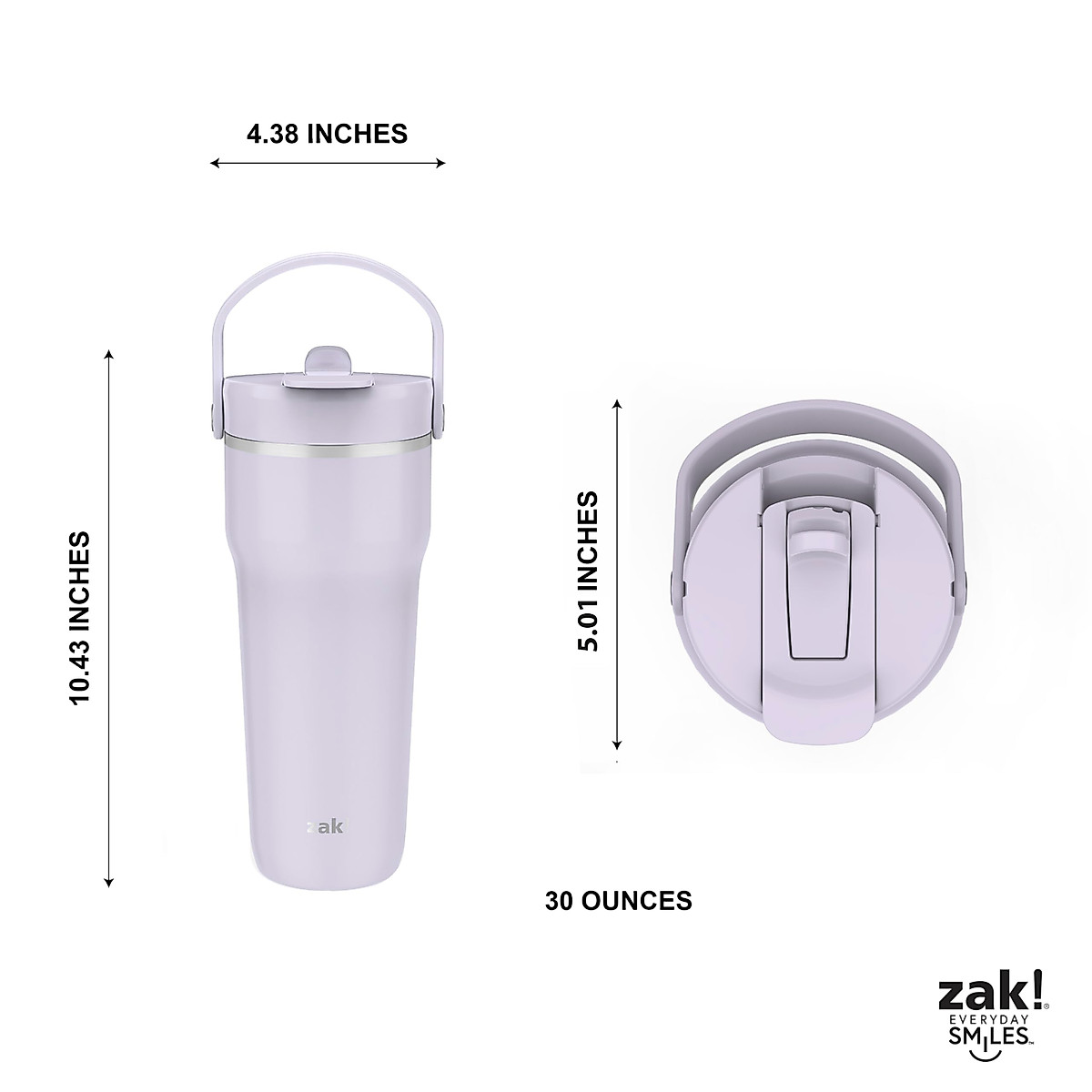 Zak Designs Harmony 2-in-1 Coffee Tumbler for Travel or At Home, 30oz Recycled Stainless Steel is Leak-Proof When Closed and Vacuum Insulated with Handle (Smoky Lilac Purple)
