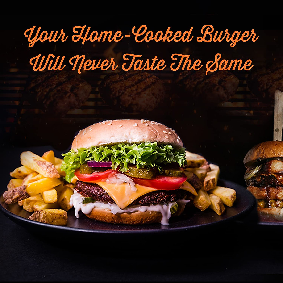 Yukon Glory™ Burger Serving Set, Perfect For Foodies, Burger Lovers and Tablescapes, Includes Premium Acacia Wood Board With Slate, Stainless Steel Fry Basket and Porcelain Condiment Cups,