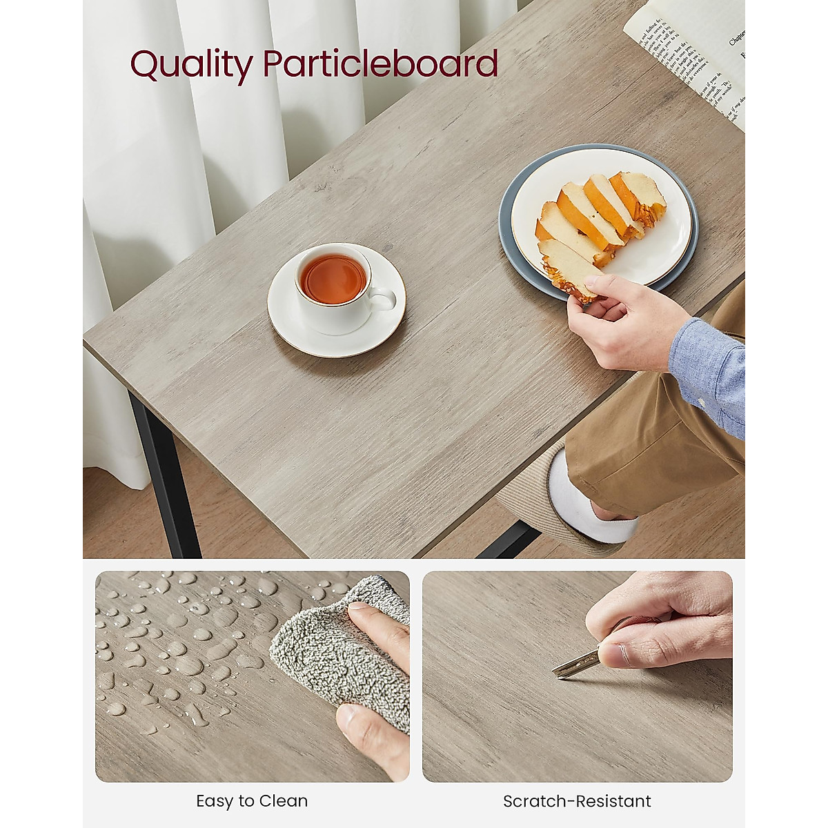 VASAGLE Dining Table Set, Bar Table and Chairs Set, Kitchen Bar Height Table with Stools Set of 2, Steel Frame, Industrial, 39.4 x 15.7 x 35.4 Inches, Heather Greige and Ink Black ULBT218B02