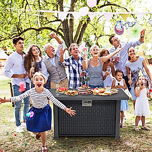 Propane Fire Pit Table 44 Inch, 50000BTU Rectangle Fire Table with Cover & Rain Cover, Sturdy Steel and Iron Fence Surface, CSA Safety Certified, Companion for Your Garden