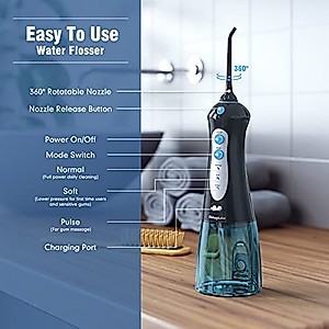 Getogluke Portable Cordless Water Flosser for Teeth Cleaning, Rechargeable Electric Power Dental Oral Irrigator IPX7 Waterproof, Professional Oral Care at Home & Travel (Black)