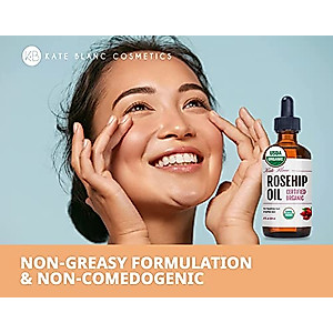 Kate Blanc Cosmetics Rosehip Oil for Face & Skin (4oz, Organic, Pure, Cold Pressed) Rosehip Seed Face Oil for Facial & Gua Sha Massage