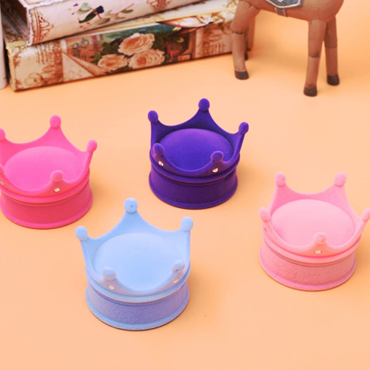4Pcs Crown Style Jewelry Trinket Box, Decorative Unique or Home Decor (blue+pink+purple+pink)
