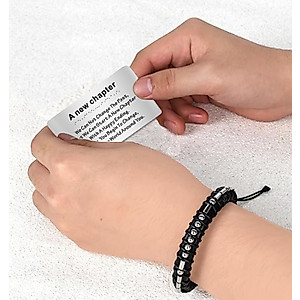 TOLOWOBK Inspirational Morse Code Bracelet for Mens Sobriety Gifts Black Leather Bracelet Wallet Card, Easter Fathers Day Birthday Gift for Men Graduation Gifts for Him Grandson Son Brother