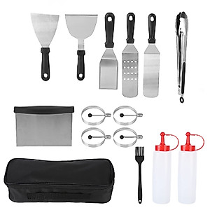 Stainless Steel Griddle Accessories Kit, Non‑Stick Durable BBQ Tool Set, Portable Grilling Tools, Suitable for Kitchen Outdoor Camping Cooking(14pcs)