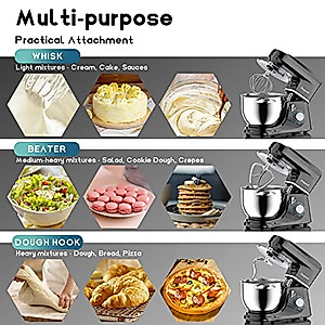 Vospeed Stand Mixer, 7 QT 660W 6+P Speed Tilt-Head Kitchen Mixer, with Stainless Steel Mixing Bowl, Beater, Dough Hook, Whisk, for Household (Black)