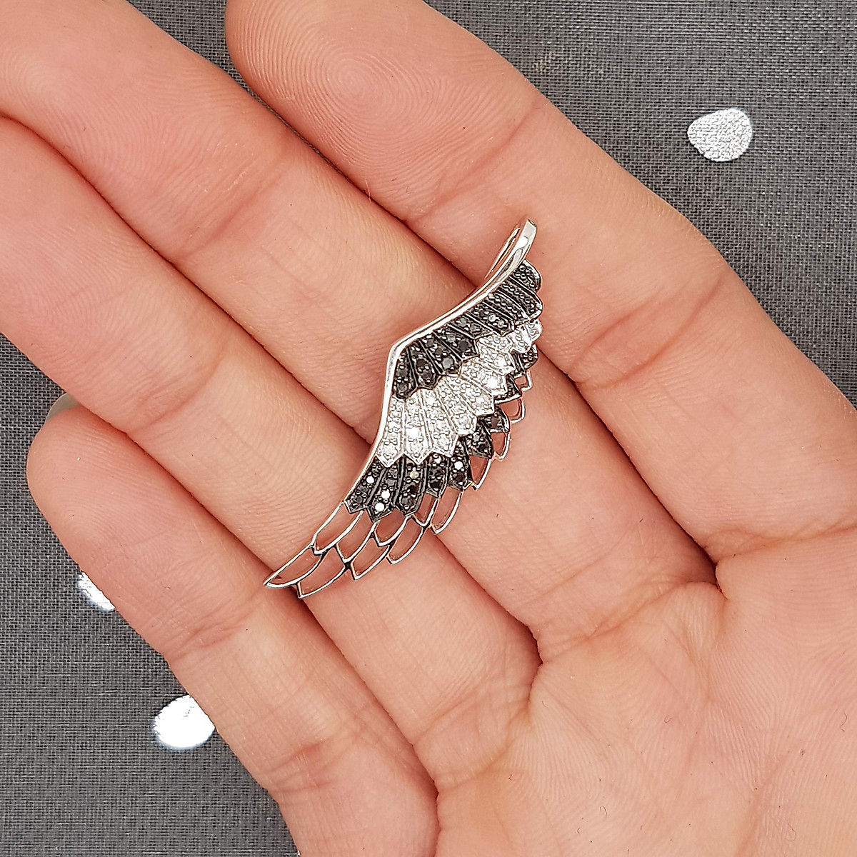 Dazzlingrock Collection 0.33 Carat (ctw) Black and White Diamond Angel Wing Feather Pendant 0.33 CT, Sterling Silver