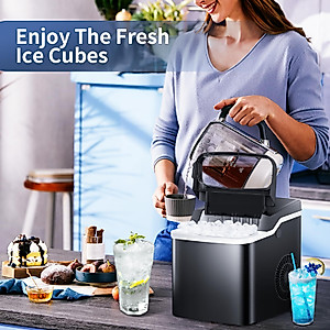 Antarctic Star Ice Maker Countertop with Auto-Cleaning, 26Lbs/24Hrs, 9 Cubes in 6 Mins, One-Click Button, 2 Sizes of Bullet Ice, Energy Saving Ice Machine, for Kitchen, Office, Dorm, Black