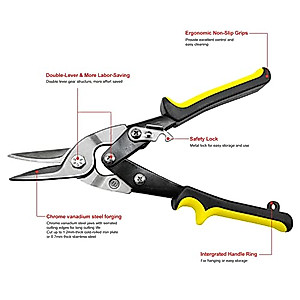 HAUTMEC 10 Inch Aviation Tin Snips Set - Left, Right and Straight Cut, 3 Pack Chrome Vanadium Steel HT0068-SN
