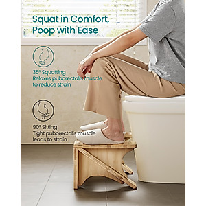 SONGMICS Bamboo Toilet Stool, Adjustable Poop Stool with Non-Slip Grooves, Height Convertible to 6.9 or 9.5 Inches, Squat Potty Stool for Bathroom, Space-Saving, Natural Beige UBCB111N01