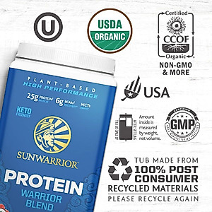 Sunwarrior Vegan Protein Powder with BCAA | Organic Hemp Seed Protein Gluten Free Non-GMO Dairy Free Soy Sugar Free Low Carb Plant Based Protein | Vanilla 17 Servings | Warrior Blend