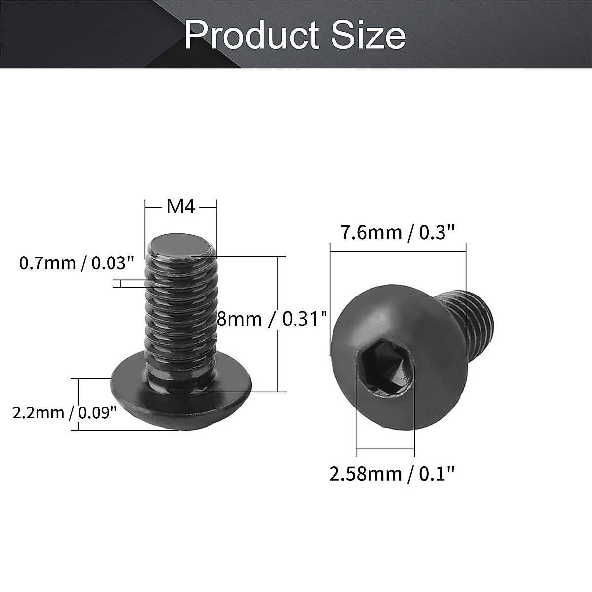 MroMax 100Pcs M4 x 8mm Button Head Socket Cap Bolts Screws, Alloy Steel 10.9 Grade, Allen Socket Drive, Black Oxide Finish, Fully Machine Thread
