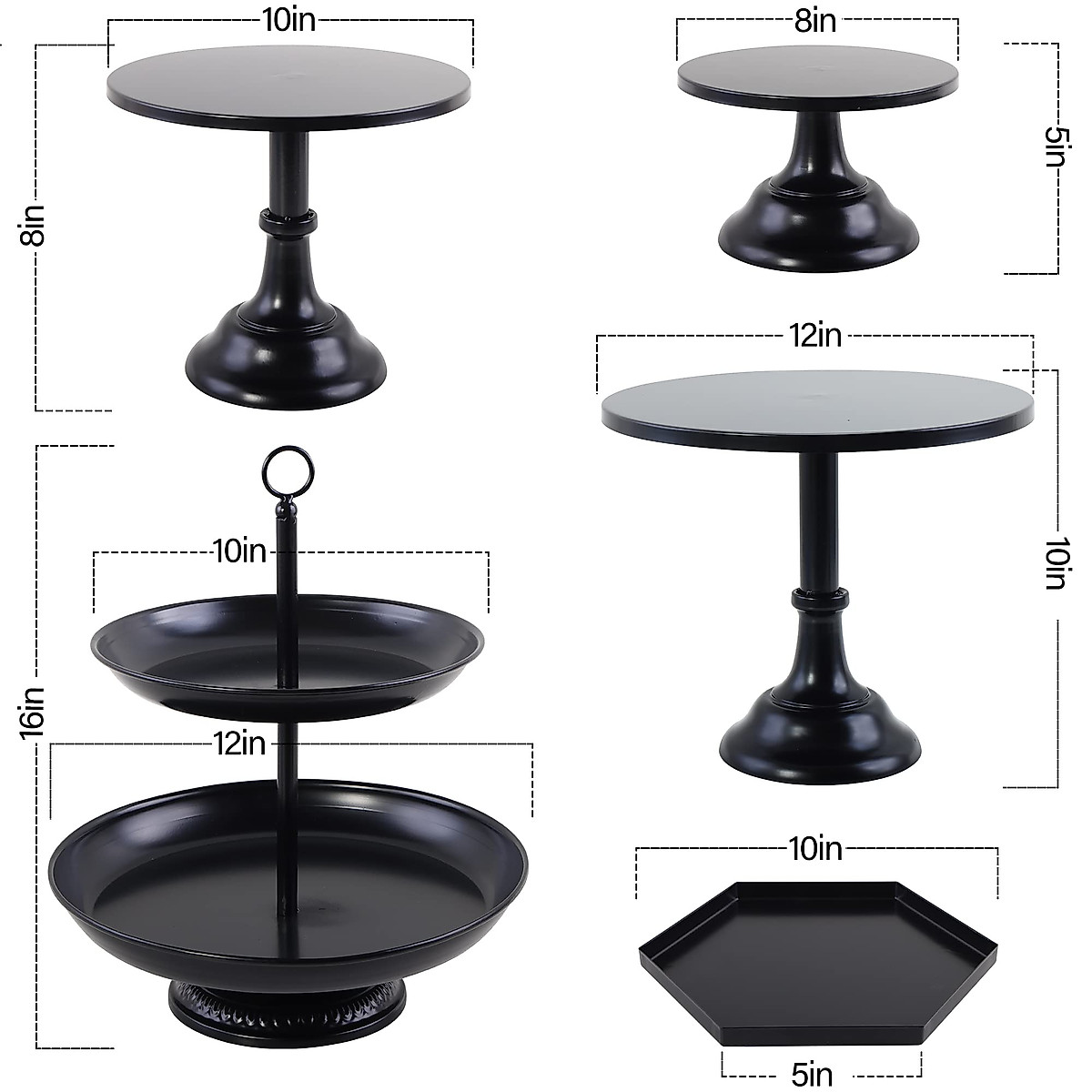 LIFESTIVAL 5 Pcs Black Cake Stands Set Metal Cupcake Holder Round Dessert Display Plate Serving Platter for Party Wedding Brithday Baby Shower Celebration Home Decoration