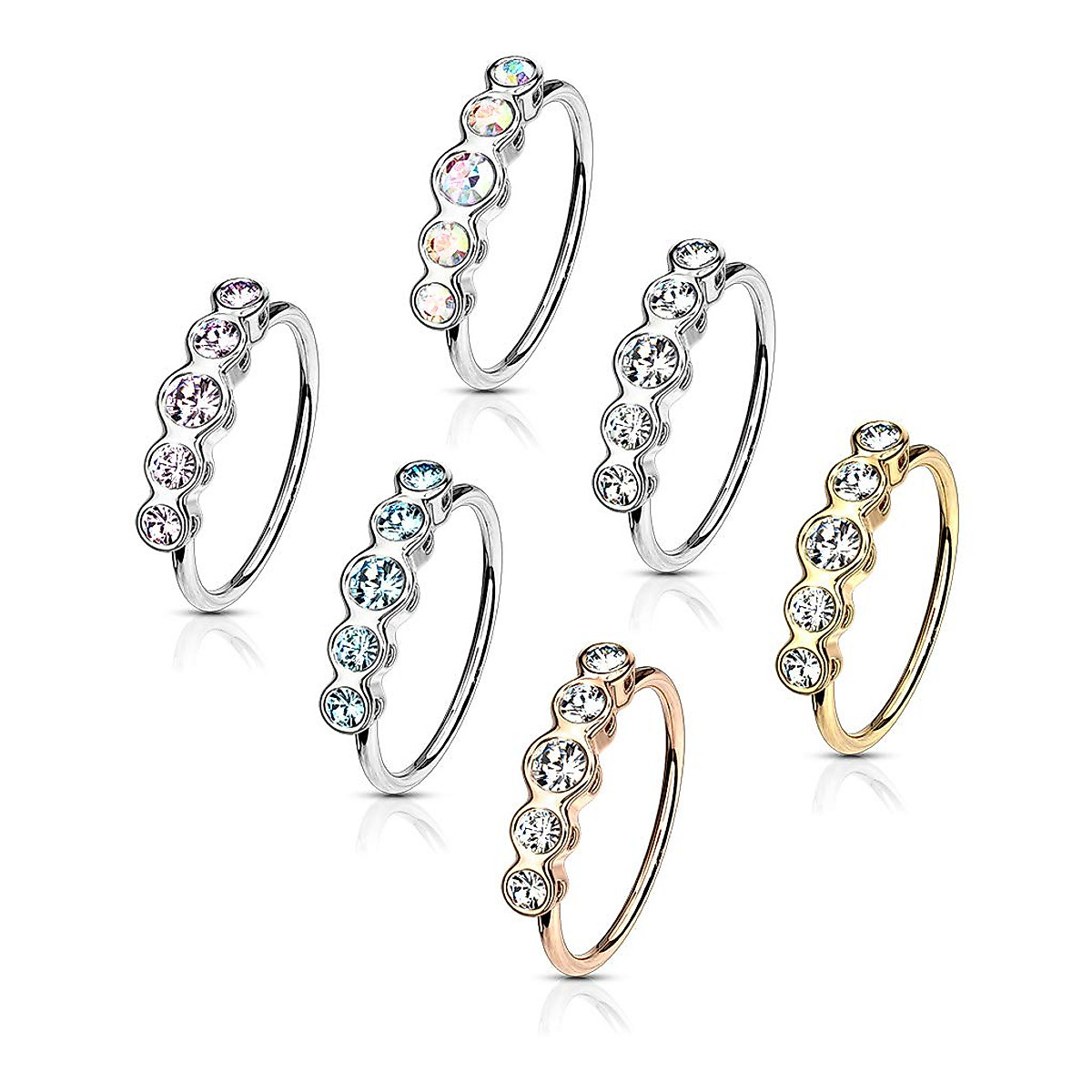 Pierced Owl 20GA Stainless Steel Bezel Set CZ Crystal Bendable Hoop Nose Ring (Silver Tone/Aurora Borealis)