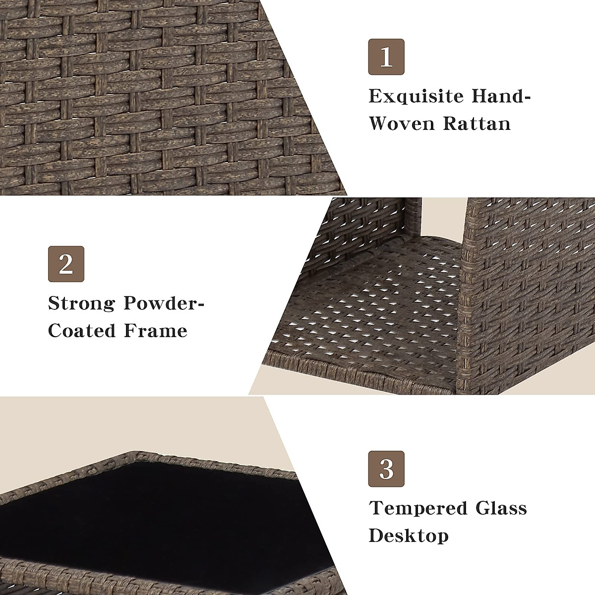 Elesuli Wicker Side Coffee Table Outdoor Side Tables Storage Bistro Table Patio Furniture Square End Tables Garden Table Brown