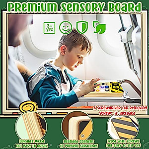 TEUVO LED Light Switch Busy Board for Toddler with Sound Montessori Toys Wooden Sensory Board Travel Toys with Button Keep Toddler Busy Educational Learning Toy Gifts for Kids Boy Girls Aged 1 2 3 4 5