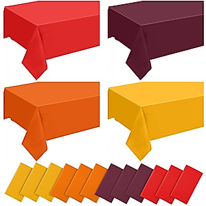 Frienda 12 Pcs Thanksgiving Disposable Tablecloth Plastic Fall Table Cover 54 x 108 Decorative Plastic Rectangle Table Cloths for Autumn Harvest Holiday Birthday Party Decoration (Bright Colors)