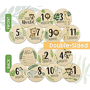 Wooden Baby Monthly Milestone Cards with Announcement Sign, Pregnancy and Baby Shower Gifts for Boys and Girls, Newborn Photography Props
