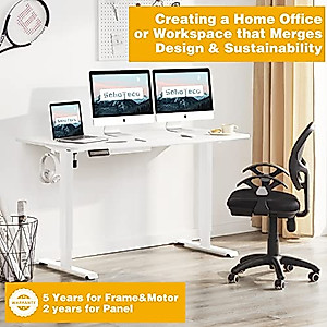 Electric Standing Desk, 55x24 Height Adjustable Sit Stand Desk with Memory Presets, Large Computer Desk for Home and Office, White Frame & White Desktop