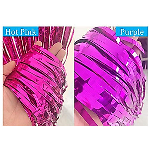Vanujoy 3 Pack Hot Pink Foil Fringe Backdrop Curtains Party Decoration - Tinsel Party Door Fringe Curtain Backdrop for Birthday Bachelorette Party Engagement Bridal Shower Graduation Decoration