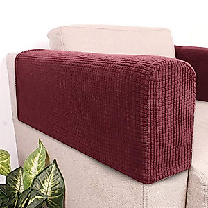 SEWACC Chair Arm Protectors Universal Sofa Armrest Cover Stretch Armchair Slipcover Protector Elastic Recliner Couch Loveseat Cloth 2pcs for Home Office (Claret)
