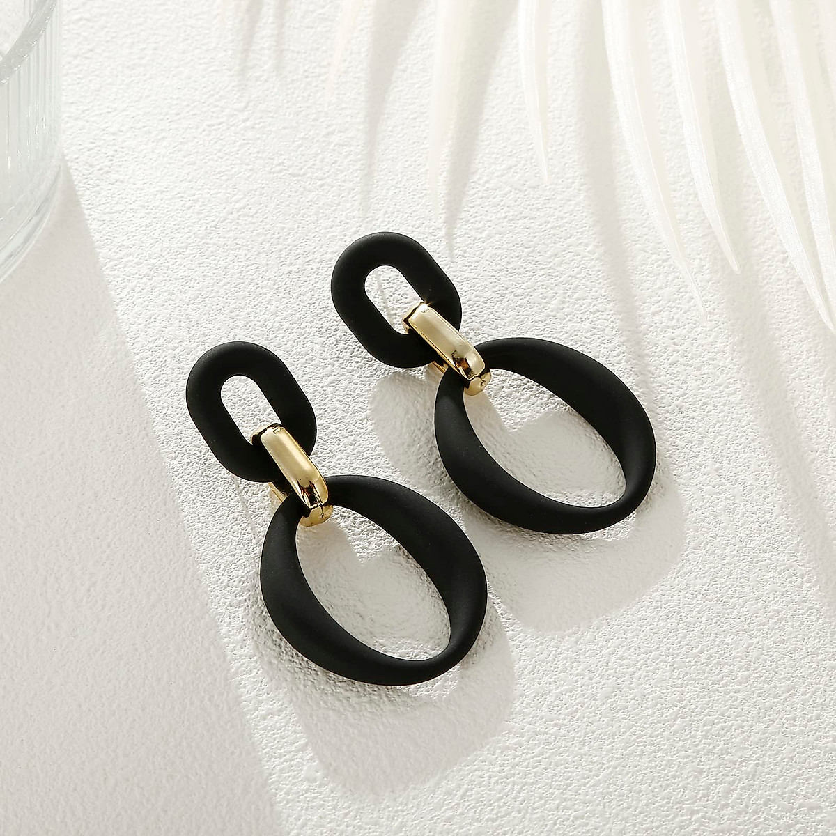 RUOFFETA Acrylic Rectangle Earrings, Fashion Acrylic Square/Oval/Hoop Statement Drop Earrings for Women(Black Oval)