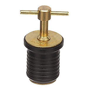 Attwood 7526A7 T-Handle Drain Plug, For 1-Inch-Diameter Drains, Locks in Place, Brass Handle, Rubber Plug
