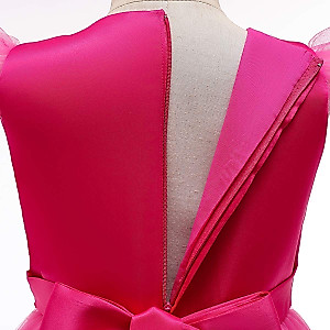 Girls Lace Pageant Party Dress Wedding Flower Girl Maxi Gowns Flower A Line Birthday Dance Evening Tulle Floor Length Skirt Hot Pink 6-7 Years