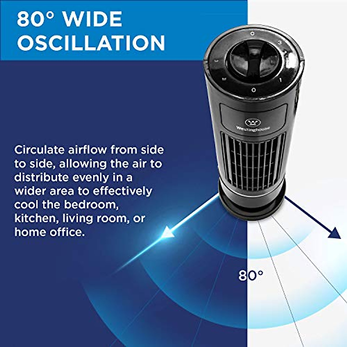 Westinghouse 12'' Personal Tower Fan - Space Saving Compact Design with Oscillating Function