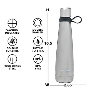 Costablue Insulated Water Bottle - On-The-Go Refillable Stainless Steel Water Bottles For Adults, Reusable Thermos Travel Tumbler With Leak-proof Lid For Hot & Cold Beverages (17Oz. Bubbly Blue)