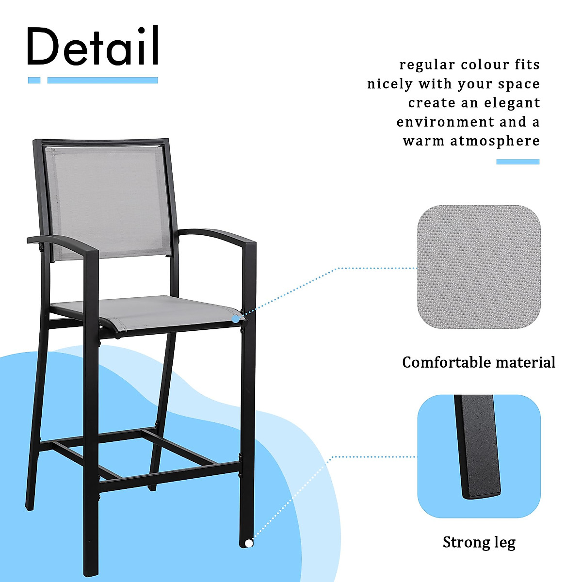 Shintenchi Patio Dining Sets, All Weather Textile Fabric Outdoor High Stool Bistro Set with 4 Bar Chairs and High Glass Table for Home, Backyard, Garden, Lawn, Porch, 5 Pieces