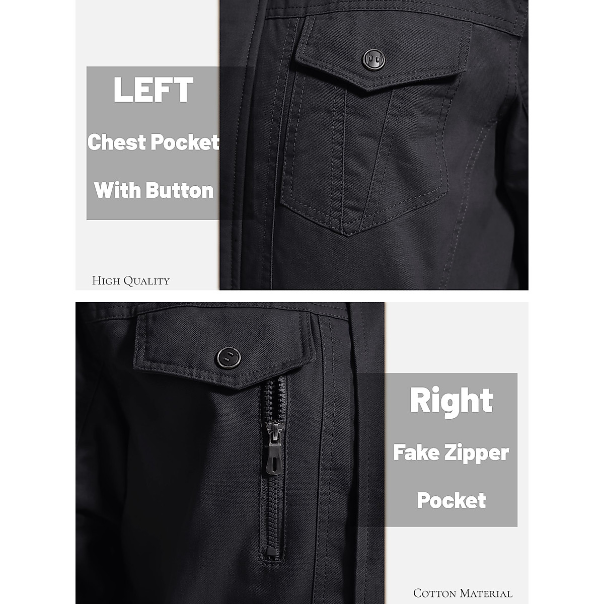 MAGCOMSEN Winter Jackets For Men Casual Warm Work Jacket Cotton Fleece Lined Trucker Jacket Canvas Black Jacket Men Security Coat Black L