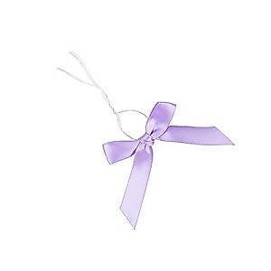 AKLVBL 50 Pack Purple Satin Ribbon Twist Tie Bows for Treat Bags, Gift Bags, Bakery Candy Bags and Package Decorating Ribbon Bow, Bowknot for Gifts