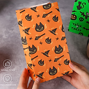 STARRKY 54PCS Halloween Treat Bags, Candy Treat Bags with Stickers Paper Gift Bags Goodie Bags for Kids Party Favors