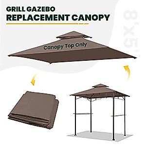 Grill Gazebo Replacement 5' x 8' Canopy Roof, Outdoor BBQ Gazebo Canopy Top Cover, Double Tired Grill Shelter Cover with Durable Polyester Fabric, Brown