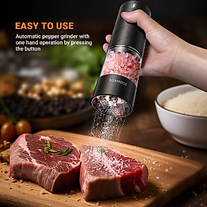 Large Capacity Electric Salt and Pepper Grinder Set – USB Rechargeable Salt Pepper Grinder Set of 2 – 6-Level Adjustable Coarseness–Automatic Salt Grinder and Pepper Mill – Easy One-Hand Operation