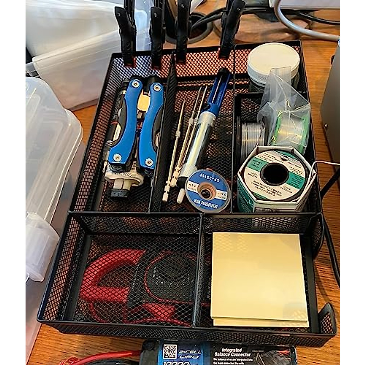 ROSROSE Desk Drawer Organizer Tray, Metal Mesh Drawer Organizer Office w/6 Compartment, Multi-use Desk Organizer Tray Storage for Home Office School Supply, Desktop, 12.6 x 8.7 x1.8in, Black-2 Pack