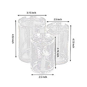 Ymeibe Clear Acrylic Cotton Swab Holder with Lid Q-tip Organize Case for Make Up Brush Round Bathroom Counter Organizer (3 Connected Towers)