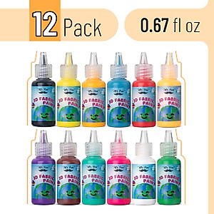 Mr. Pen- 3D Fabric Paint Set, 12 Colors, 0.67 oz, Puffy Paint for Fabric, 3D Paint, Puff Paint for Clothing, T-Shirt Paint, Puffy Paint for Crafts, Puffy Fabric Paint, Fabric Paint for Clothes
