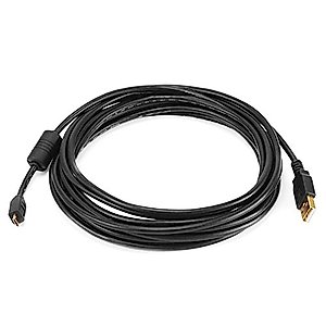 Monoprice USB 2.0 Cable - 15 Feet - Black | USB Type-A Male to Micro Type-B 5-pin Male 28/24AWG Cable with Ferrite Core, Gold Plated