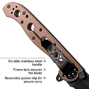 CRKT M16-03BK EDC Folding Pocket Knife: Everyday Carry, Black Sandvik 12C27 Steel Blade, Liner Lock, Bronze Aluminum Handle, 4-Position Pocket Clip